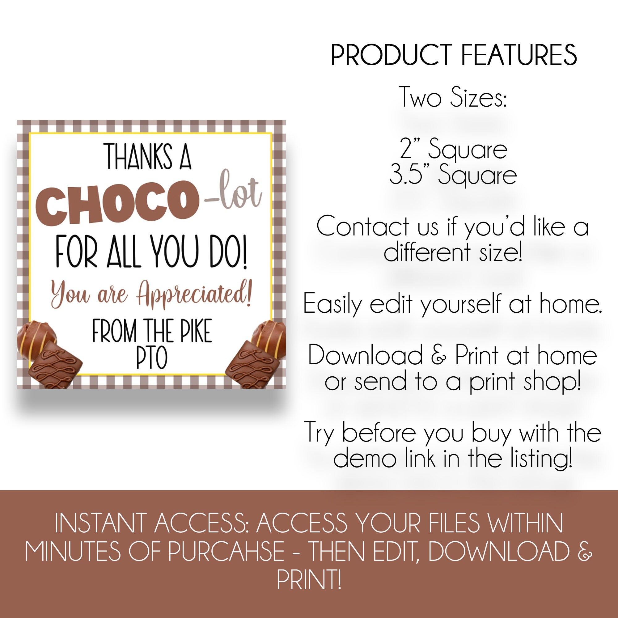 EDITABLE Thanks a Choco-lot for All You Do Gift Tags | Chocolate ...
