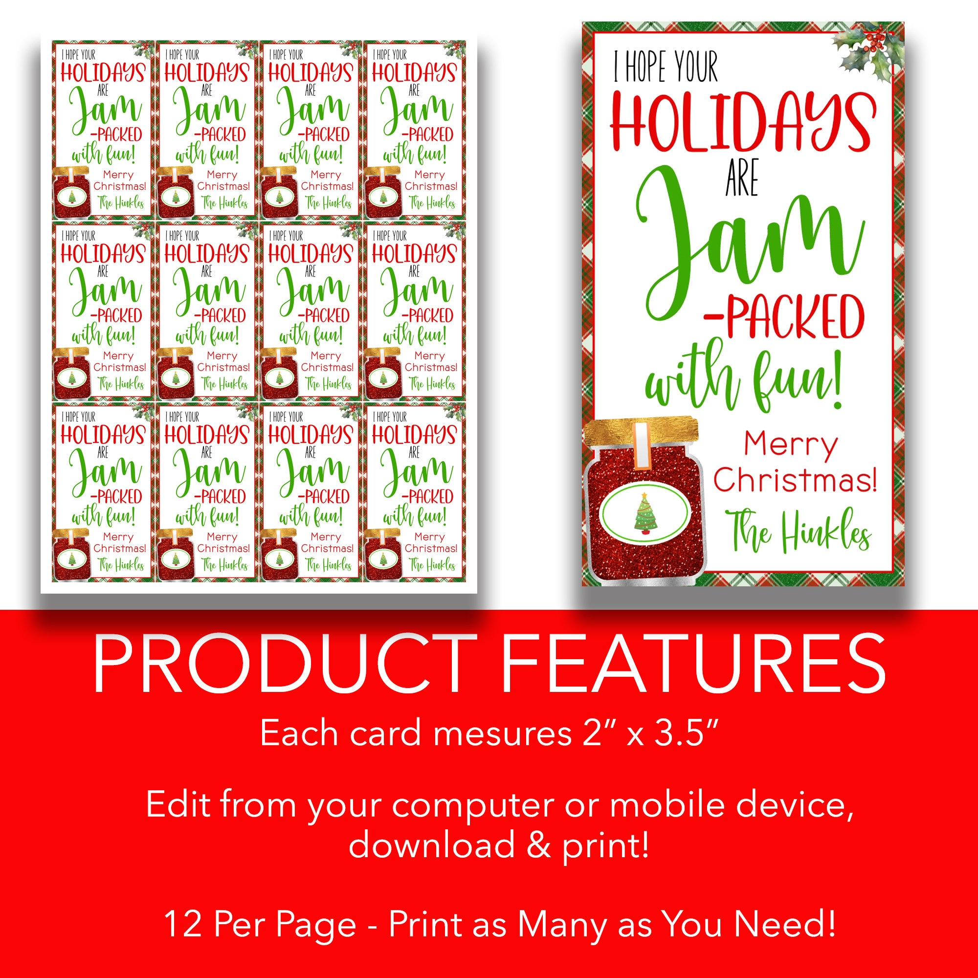 EDITABLE Christmas Jam Gift Tag | Hope Your Holidays Are Jam-packed ...