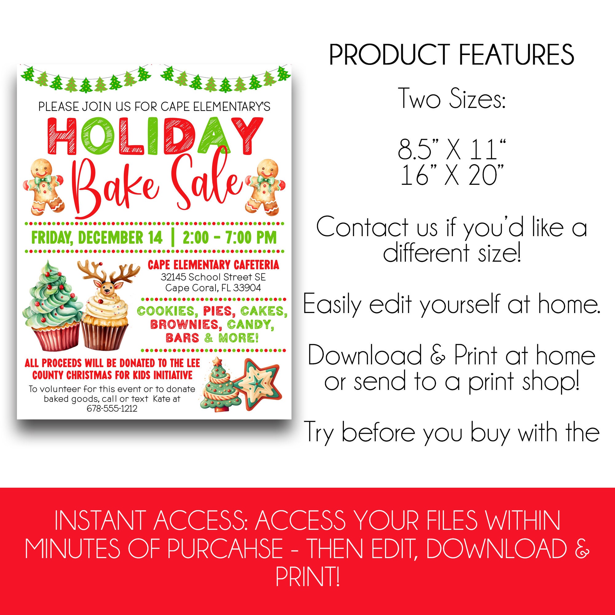EDITABLE Holiday Bake Sale Flyer | Christmas Bake Sale Fundraiser ...