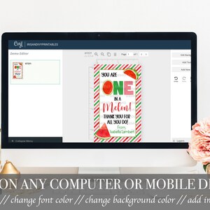 EDITABLE You Are One in a Melon Rectangle Appreciation Gift Tags ...