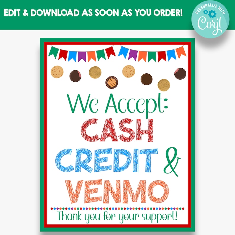EDITABLE Payment Types Sign We Accept Cash Credit Venmo Sign - Etsy