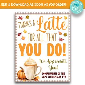 EDITABLE Thanks a Latte for All You Do Staff Appreciation Sign ...