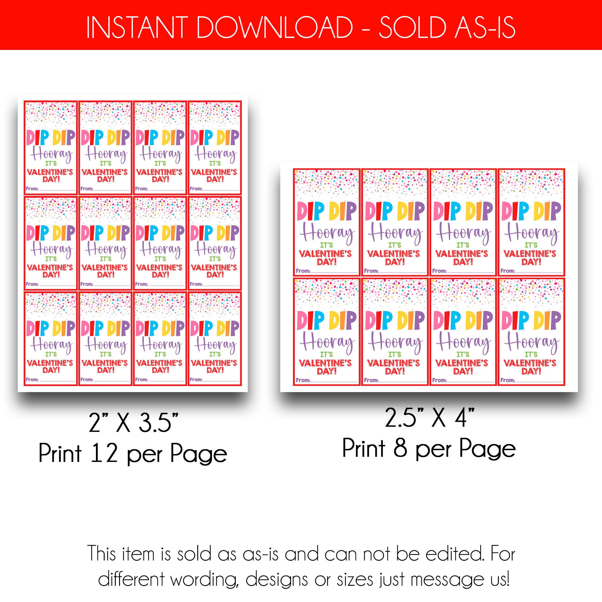 INSTANT DOWNLOAD | Dip Dip Hooray It's Valentine's Day | Candy Dip ...
