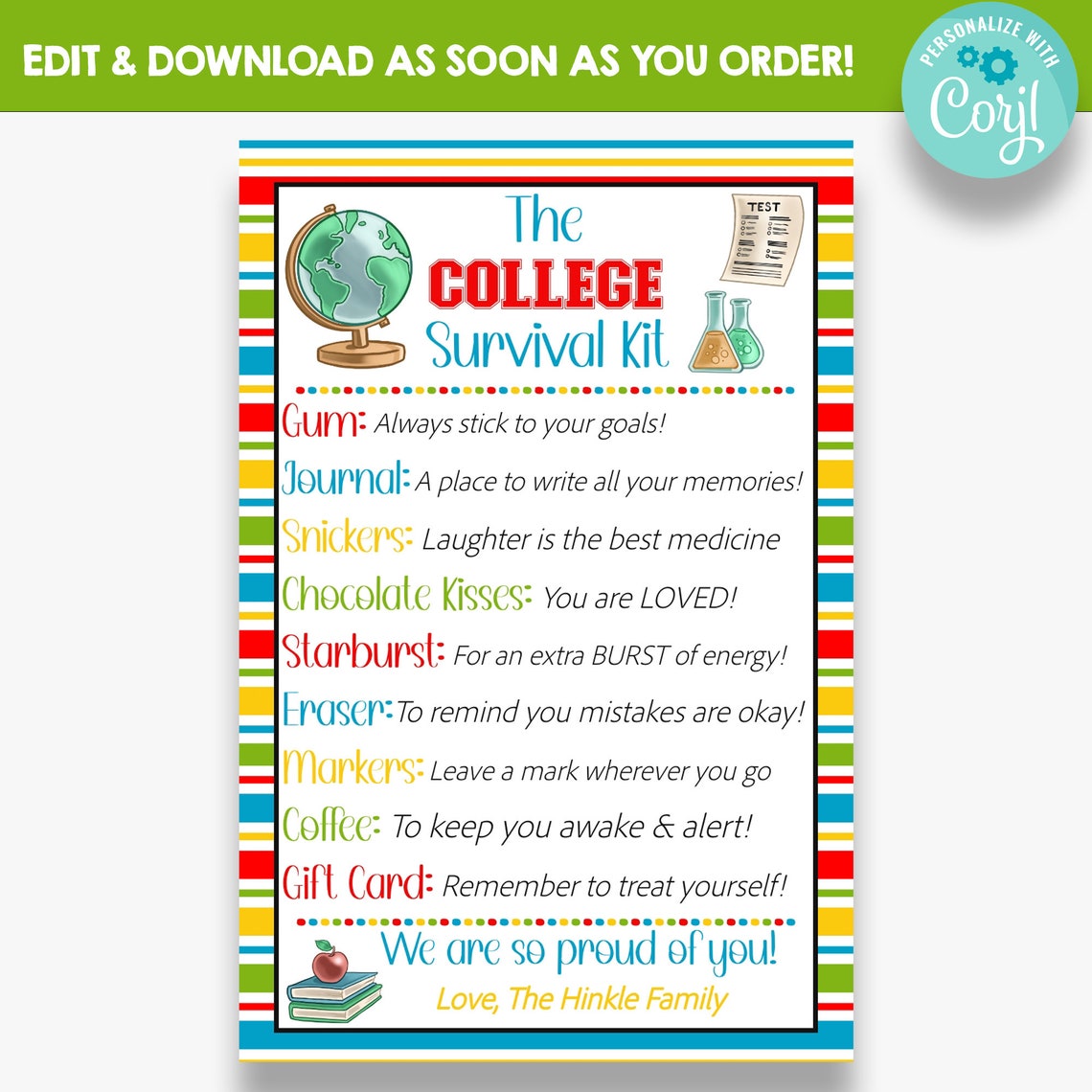 EDITABLE College Survival Kit Gift Tags Printable Going Away - Etsy