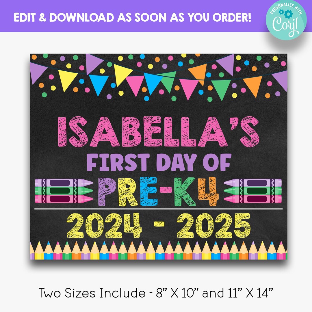 Editable Pastel First Day of Pre-k4 Back to School Sign | Printable ...