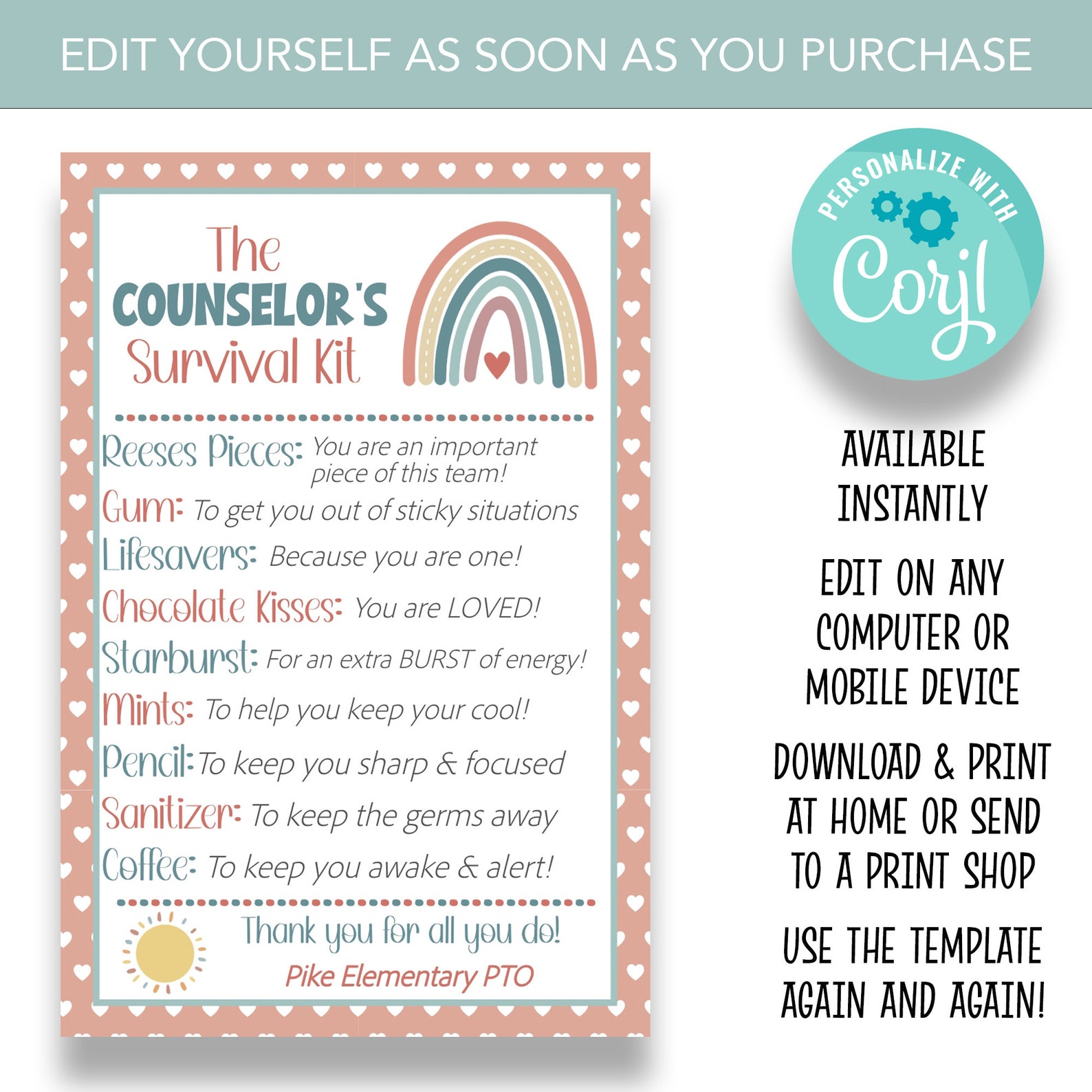 EDITABLE the Counselor's Survival Kit Tag Therapist - Etsy