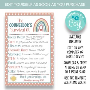EDITABLE the Counselor's Survival Kit Tag | Therapist Thank You Gift ...
