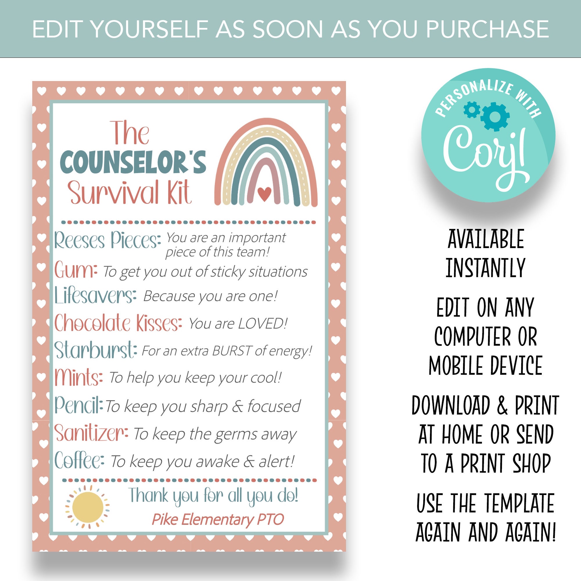 EDITABLE the Counselor's Survival Kit Tag Therapist - Etsy