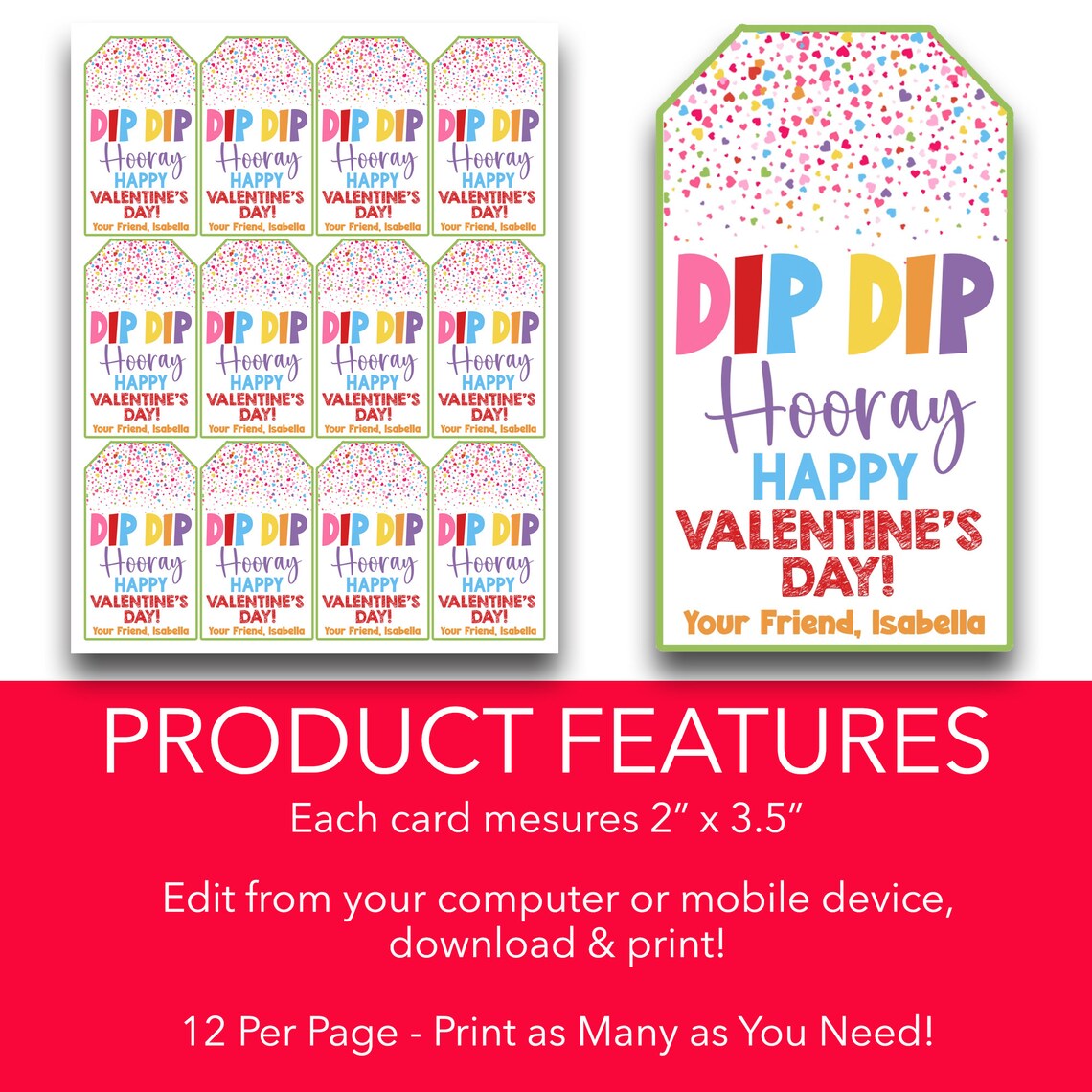 EDITABLE Dip Dip Hooray Happy Valentine's Day Treat Tags | Dip Candy ...