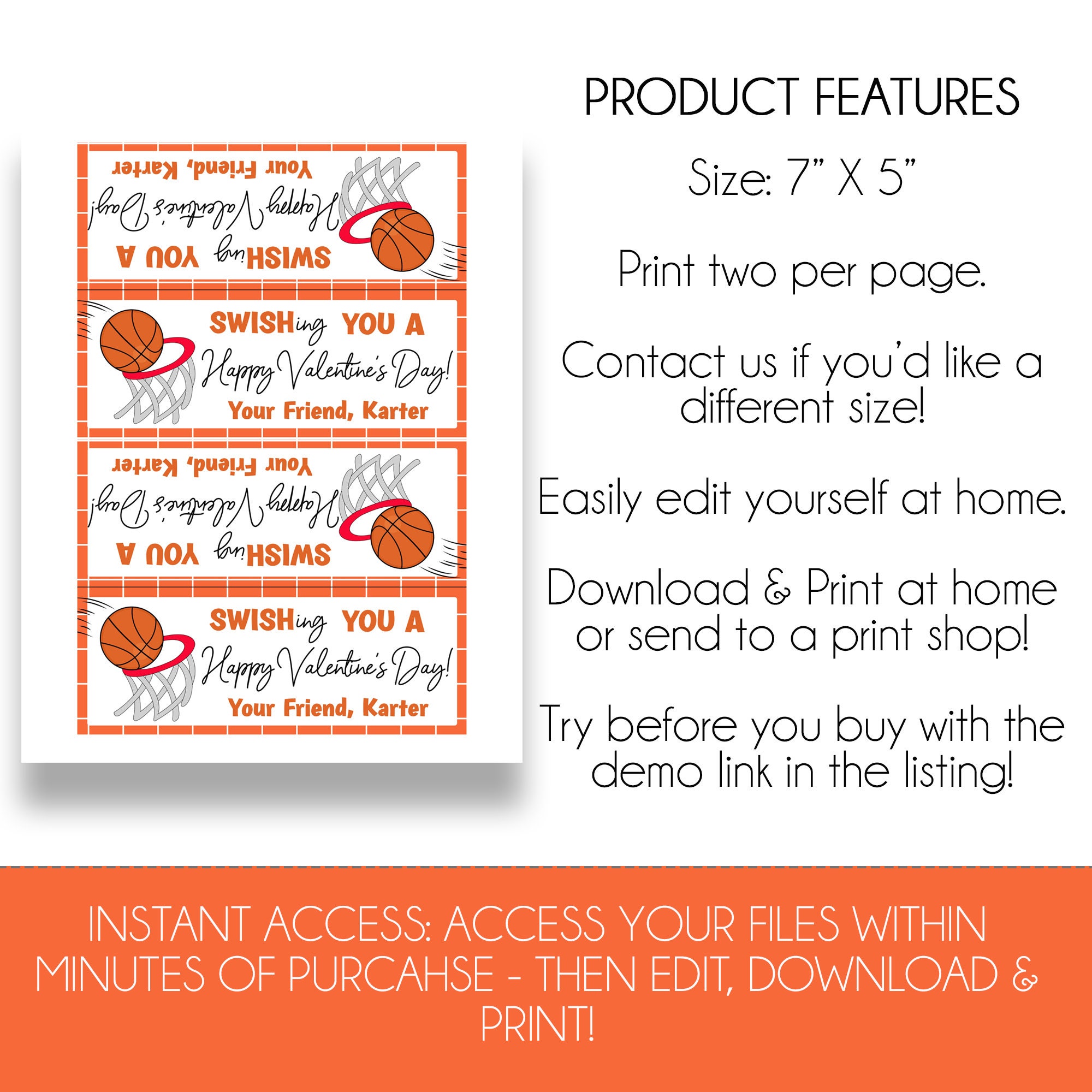 EDITABLE Basketball Valentine's Treat Bag Toppers | Swishing You a ...