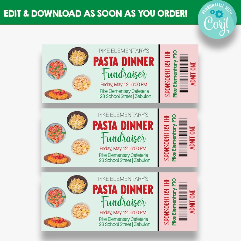 EDITABLE Pasta Dinner Fundraiser Flyer With Bonus Tickets - Etsy