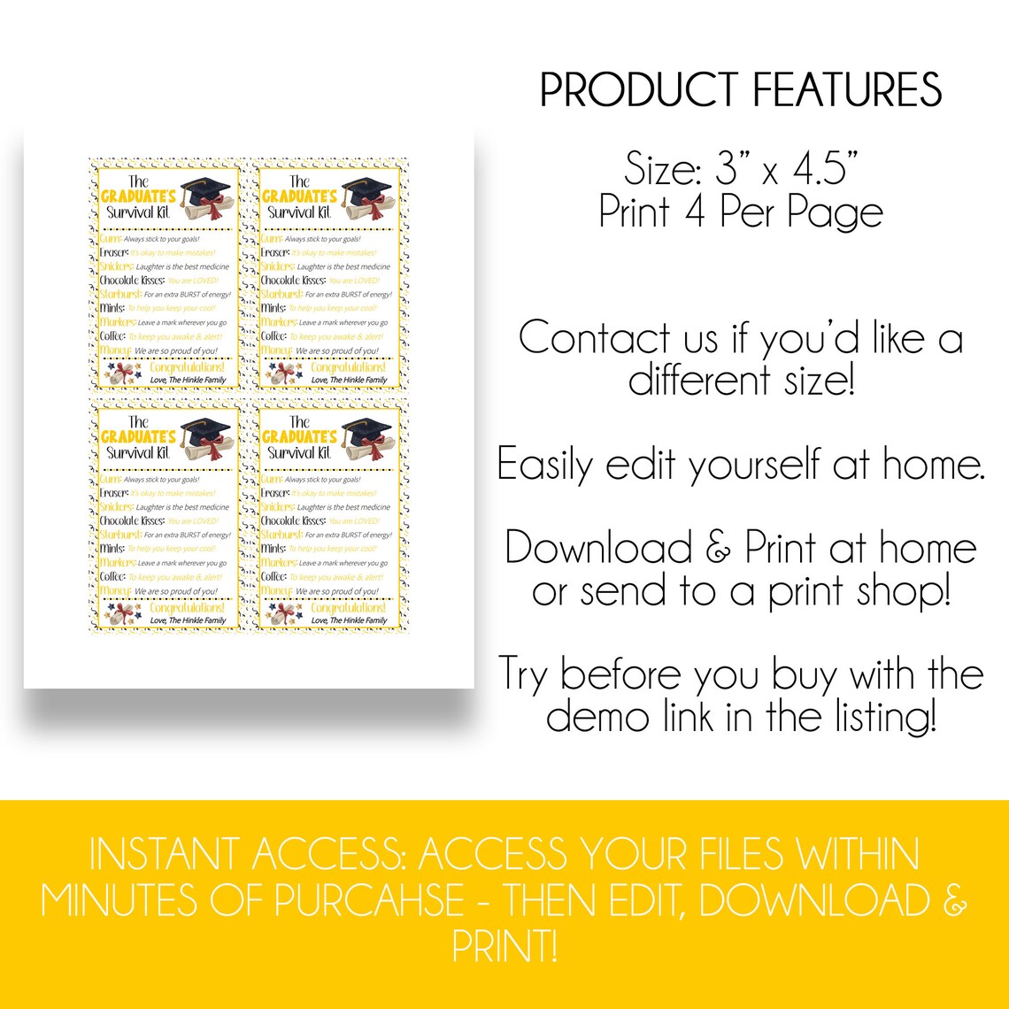 EDITABLE the Graduate's Survival Kit Tag Graduation Gift - Etsy