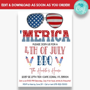 EDITABLE 'merica Fourth of July BBQ Invitations | 4th of July Party ...