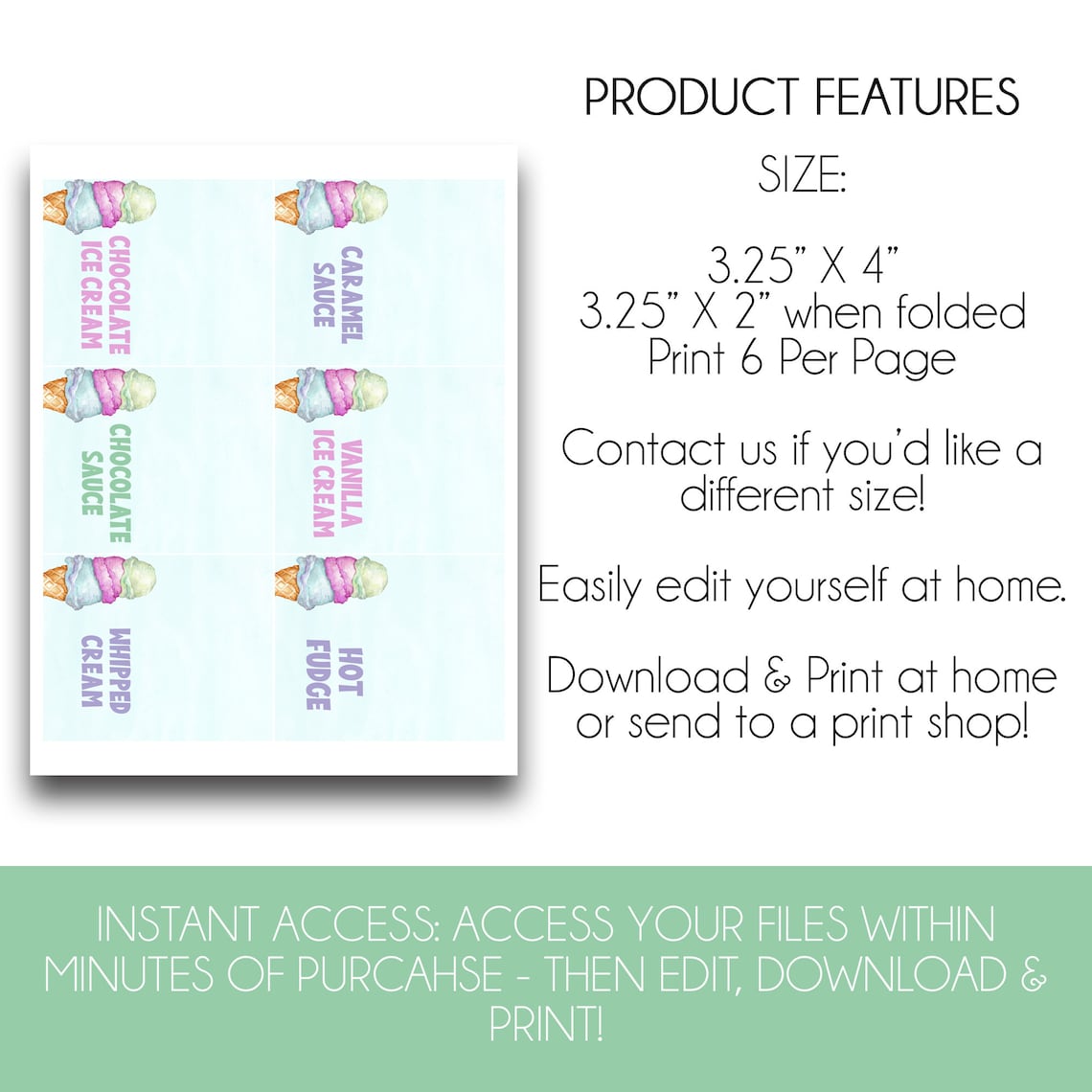 EDITABLE Ice Cream Social Signs | Ice Cream Food Tent Labels | Ice ...