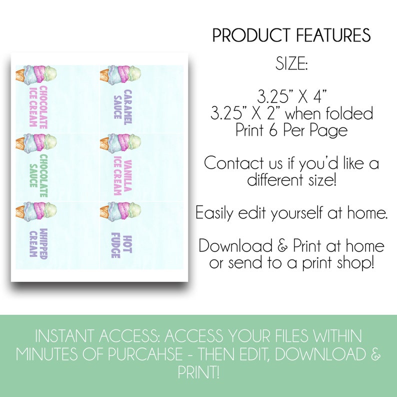 EDITABLE Ice Cream Social Signs | Ice Cream Food Tent Labels | Ice ...