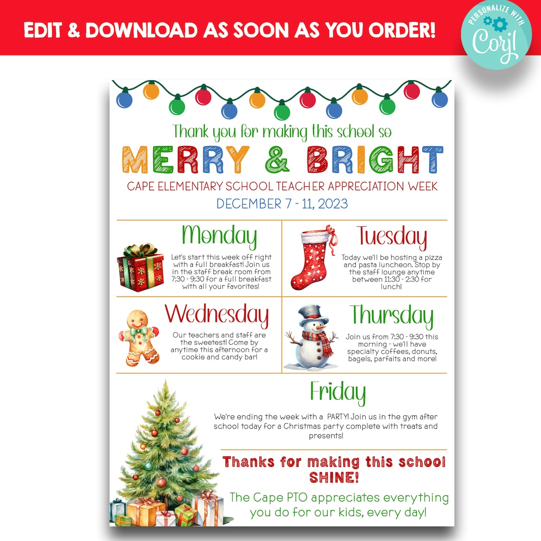 EDITABLE Thanks for Making This School Merry & Bright Teacher ...