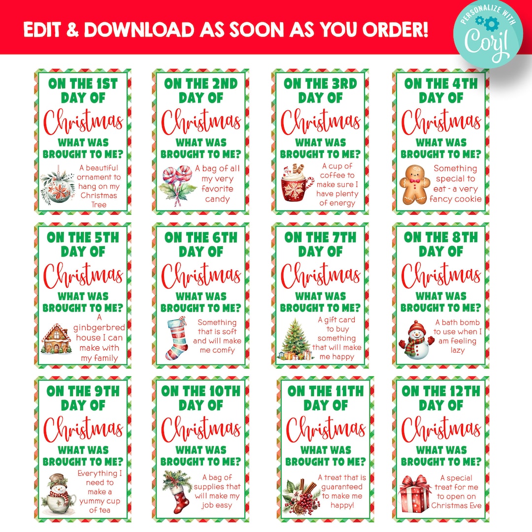 EDITABLE 12 Days of Christmas Appreciation Gift Tags | Twelve Days of ...