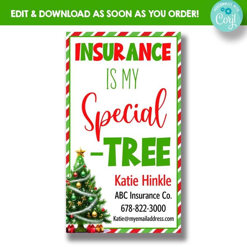 EDITABLE Insurance is My Special-tree Christmas Gift Tags | Christmas ...