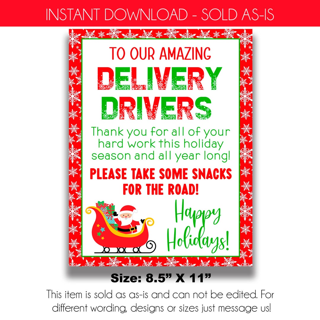 INSTANT DOWNLOAD | Delivery Driver Christmas Thank You Sign | Christmas ...
