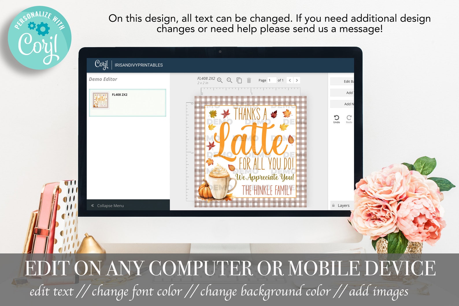 EDITABLE Thanks a Latte for All You Do Gift Tags | Thanksgiving Latte ...