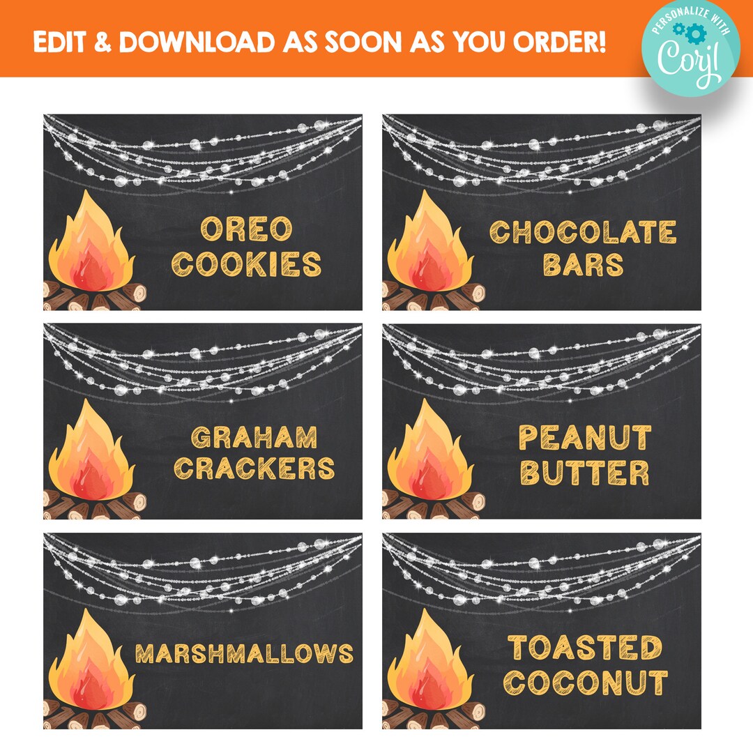 EDITABLE S'more Food Tent Labels | S'more Filling Labels | S'more Party ...
