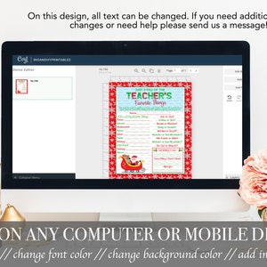 EDITABLE the Teacher's Favorite Things Christmas Questionnaire ...