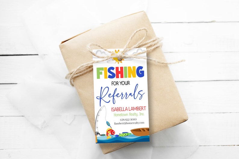 EDITABLE Fishing for Your Referrals Rectangle Marketing Gift Tags ...