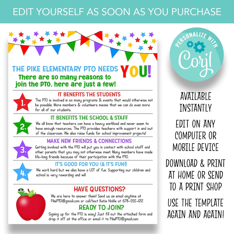 EDITABLE PTO Volunteer Recruitment Flyer Printable PTA - Etsy
