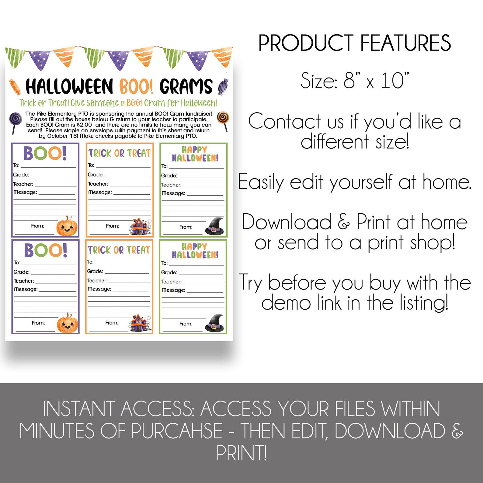 EDITABLE Boogram Halloween Candy Gram Flyer Halloween School - Etsy
