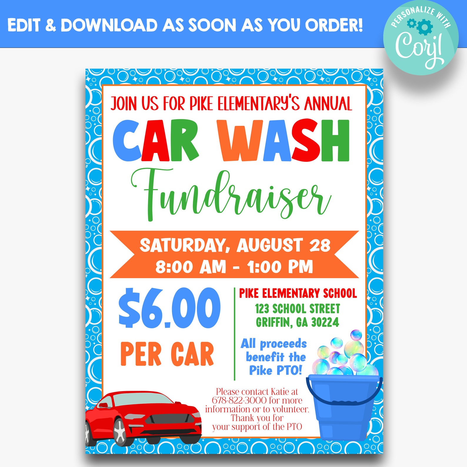 EDITABLE Car Wash Fundraiser Flyer | Printable Car Wash Fundraiser Sign ...
