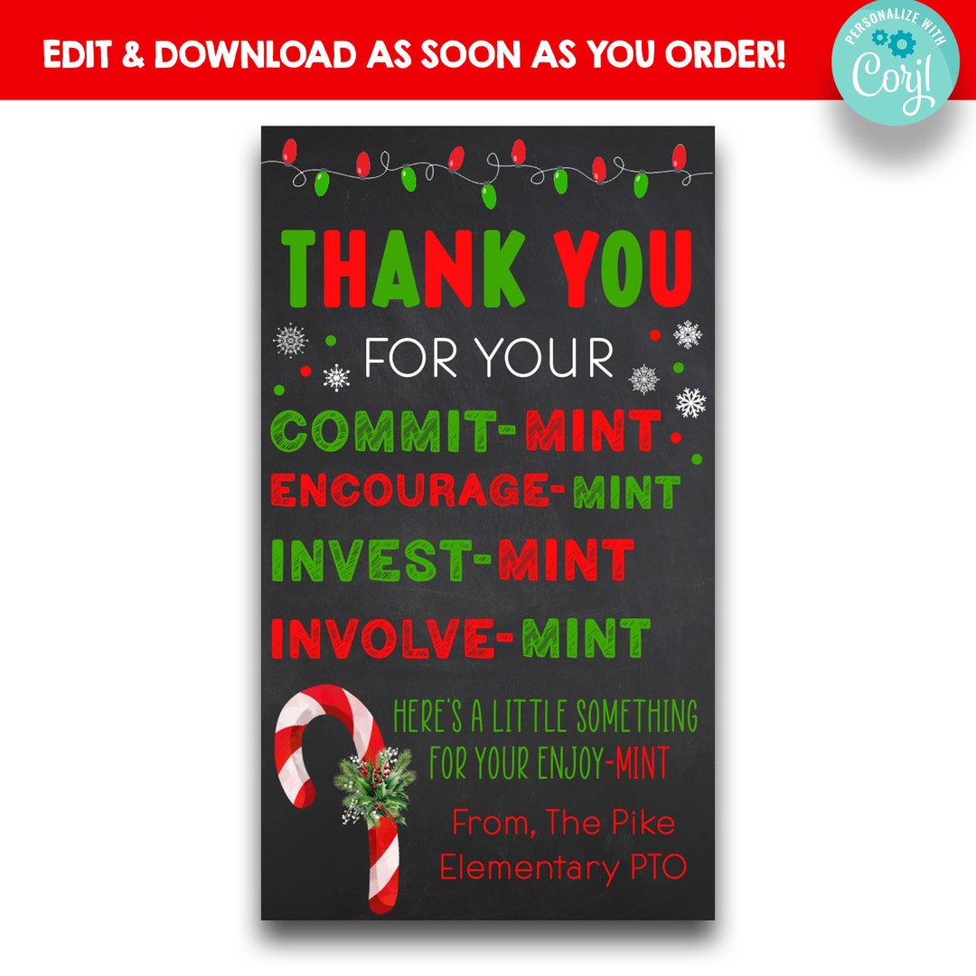 EDITABLE Christmas Mint Thank You Gift Tags | Christmas Teacher ...