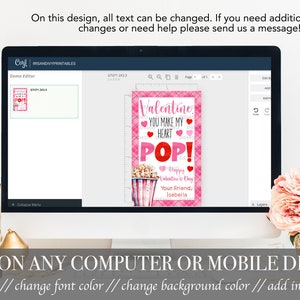 EDITABLE You Make My Heart Pop Valentine's Day Treat Tags | Popcorn ...