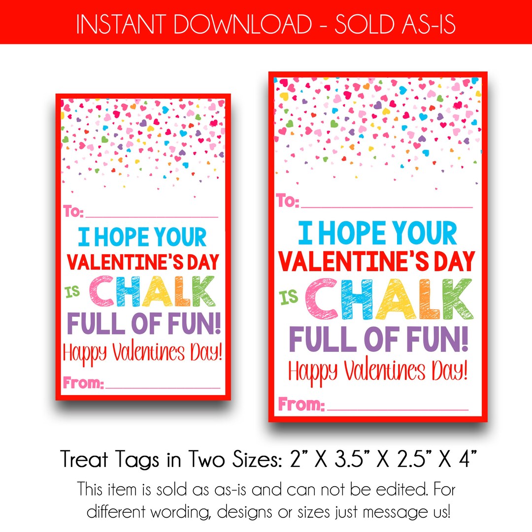 INSTANT DOWNLOAD | Chalk Full of Fun Kid's Valentine's Day Treat Tags ...