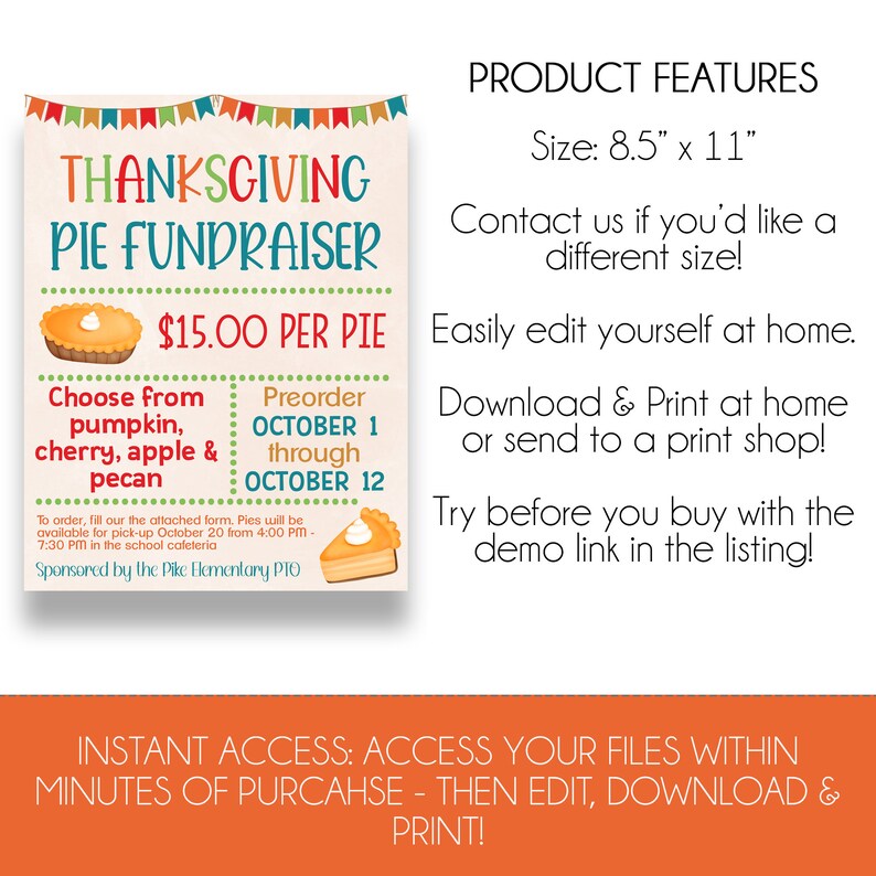 EDITABLE Thanksgiving Pie Fundraiser Flyer | Pie Fundraiser | PTO ...