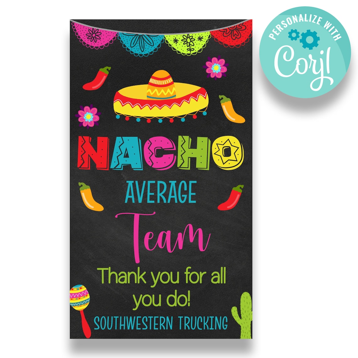 EDITABLE Chalk Background Nacho Average Team Thank You Tags - Etsy