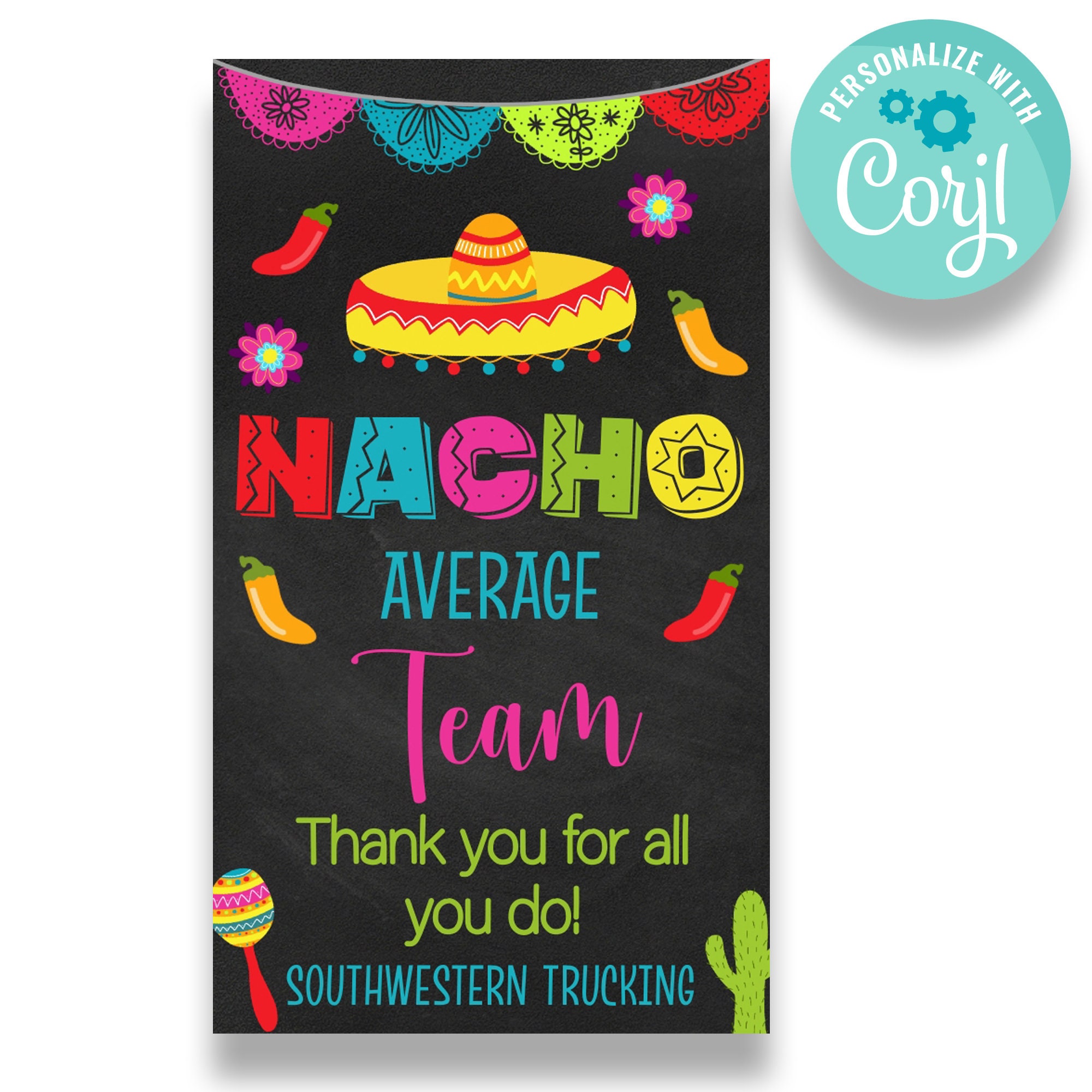 EDITABLE Chalk Background Nacho Average Team Thank You Tags - Etsy