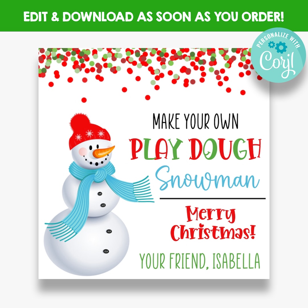 EDITABLE Make Your Own Play Dough Snowman Gift Tag | Kids Christmas ...