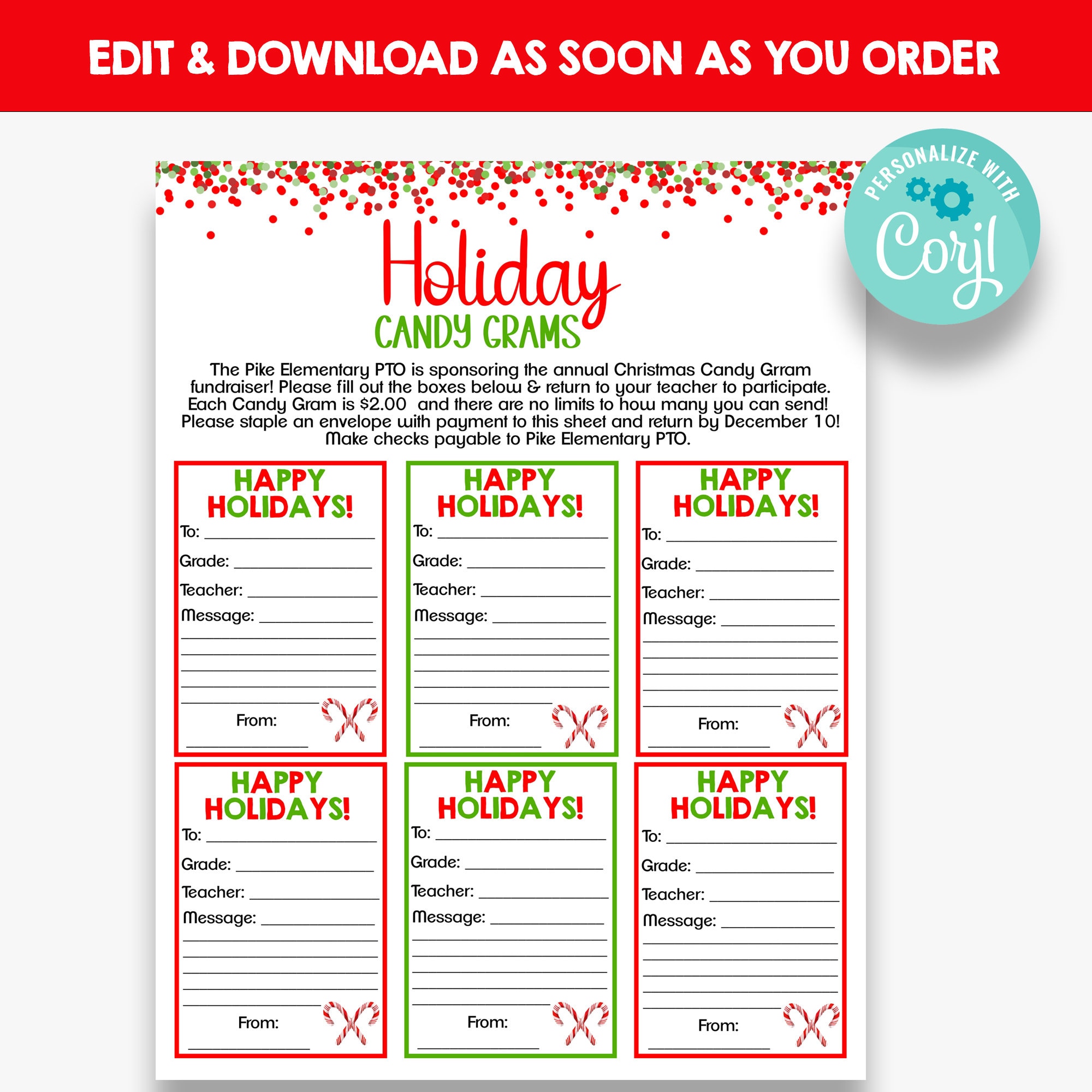 EDITABLE Holiday Candy Gram Flyer Candy Cane Sale Flyer - Etsy