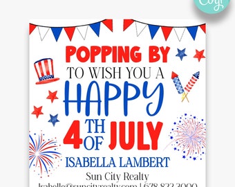 EDITABLE Popping by to Wish You a Happy 4th of July Rectangle Gift Tags ...