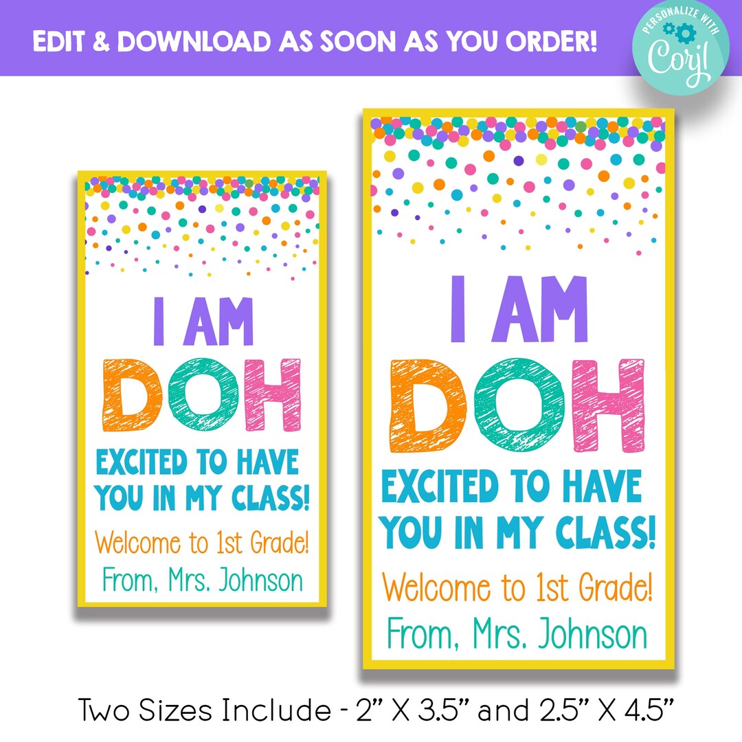 EDITABLE First Day of School Treat Tags | Pastel I Am Doh Excited to ...