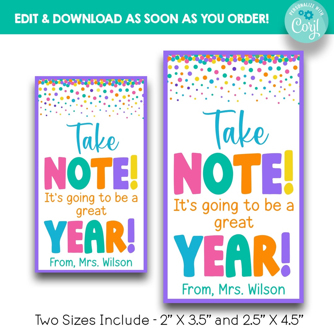 EDITABLE Pastel Back to School Treat Bag Tags | Take Note It's Going to ...