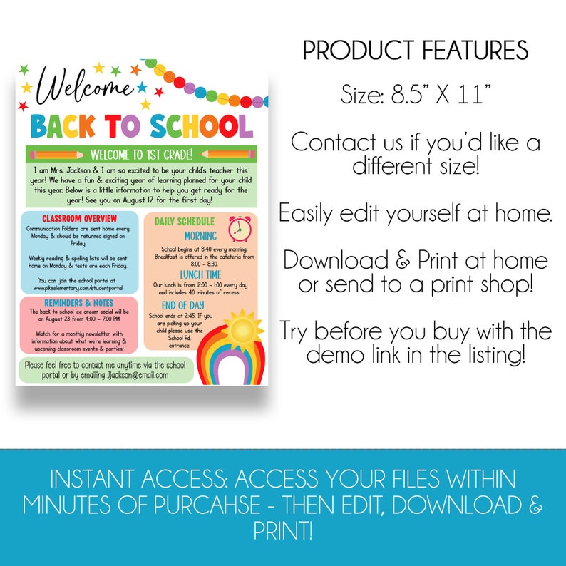 EDITABLE Welcome Back to School Rainbow Newsletter | Back to School ...