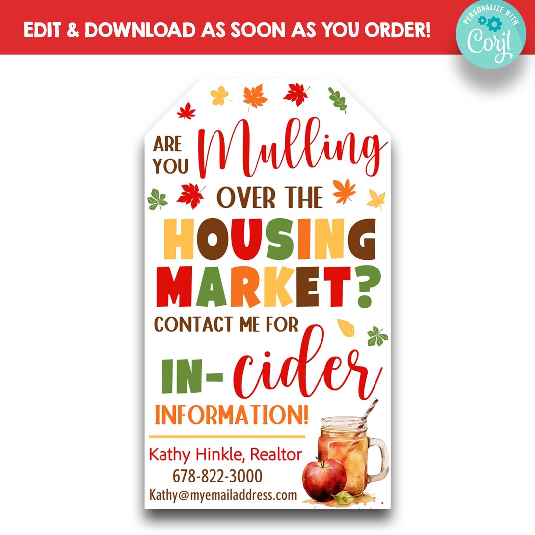 EDITABLE Hot Apple Cider Real Estate Agent Marketing Treat Tags ...