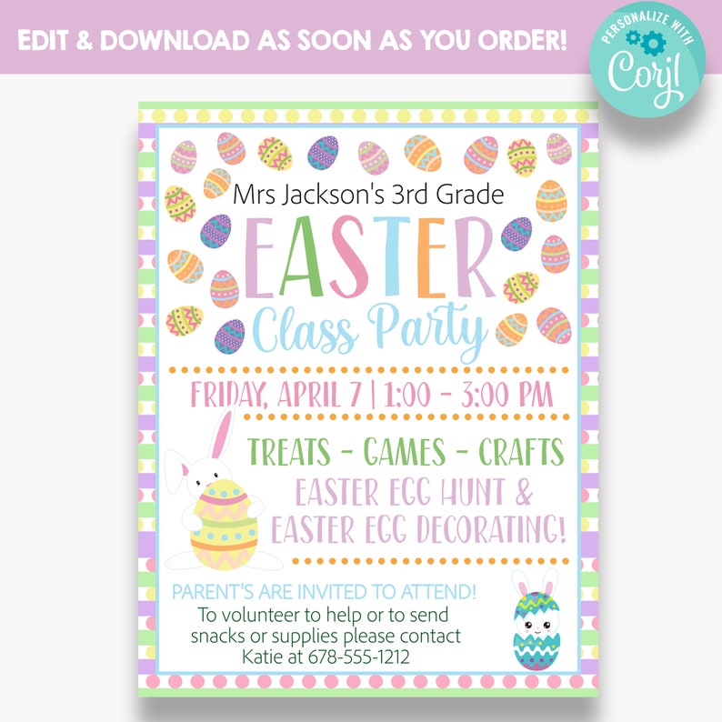 EDITABLE Easter Class Party Flyer School Easter Party - Etsy