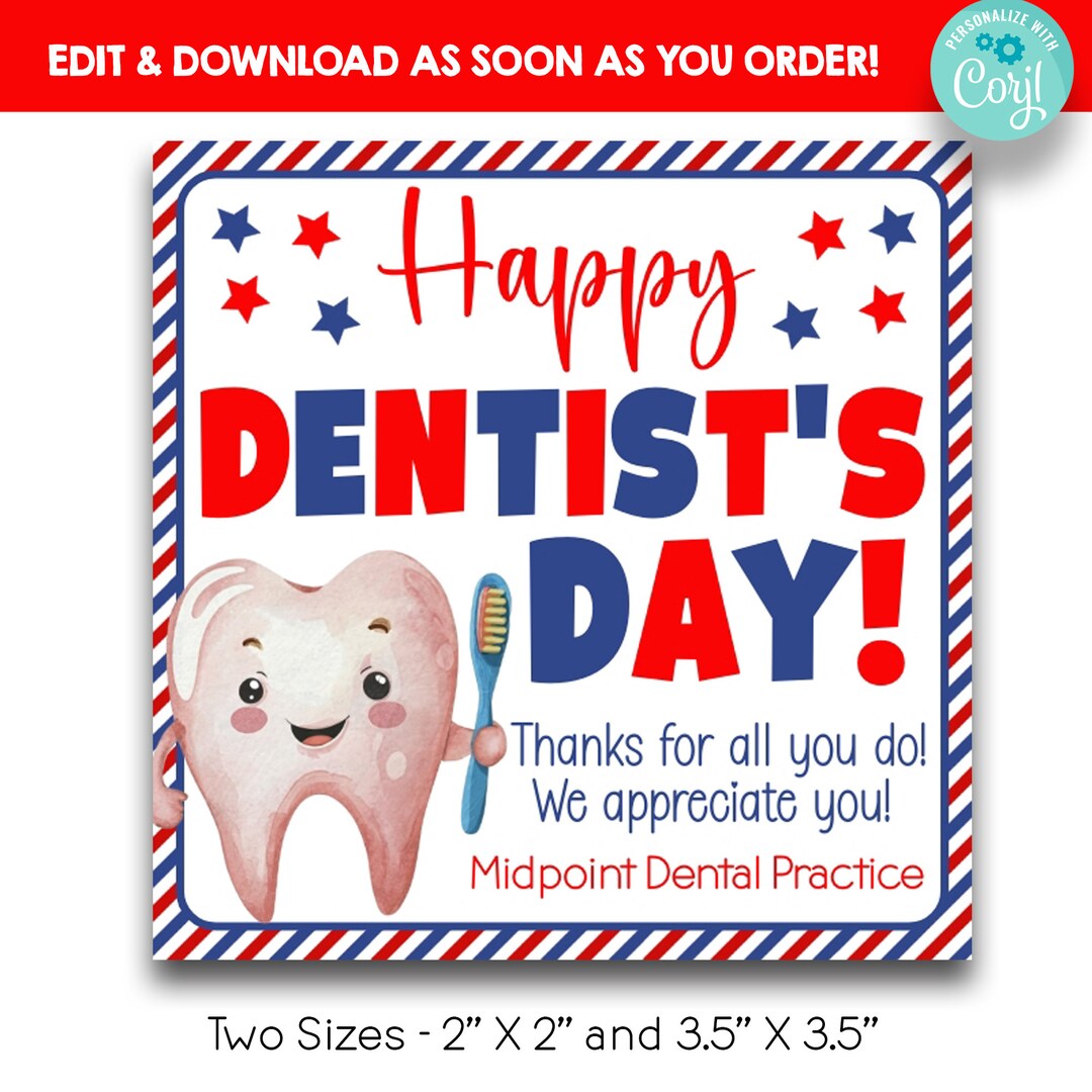 EDITABLE Happy Dentist's Day Appreciation Gift Tags | Dentist Thank You ...