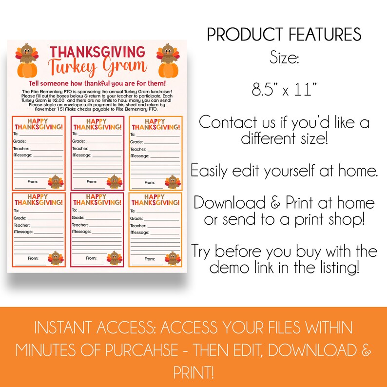 EDITABLE Thanksgiving Turkey Gram Flyer Thanksgiving Candy - Etsy