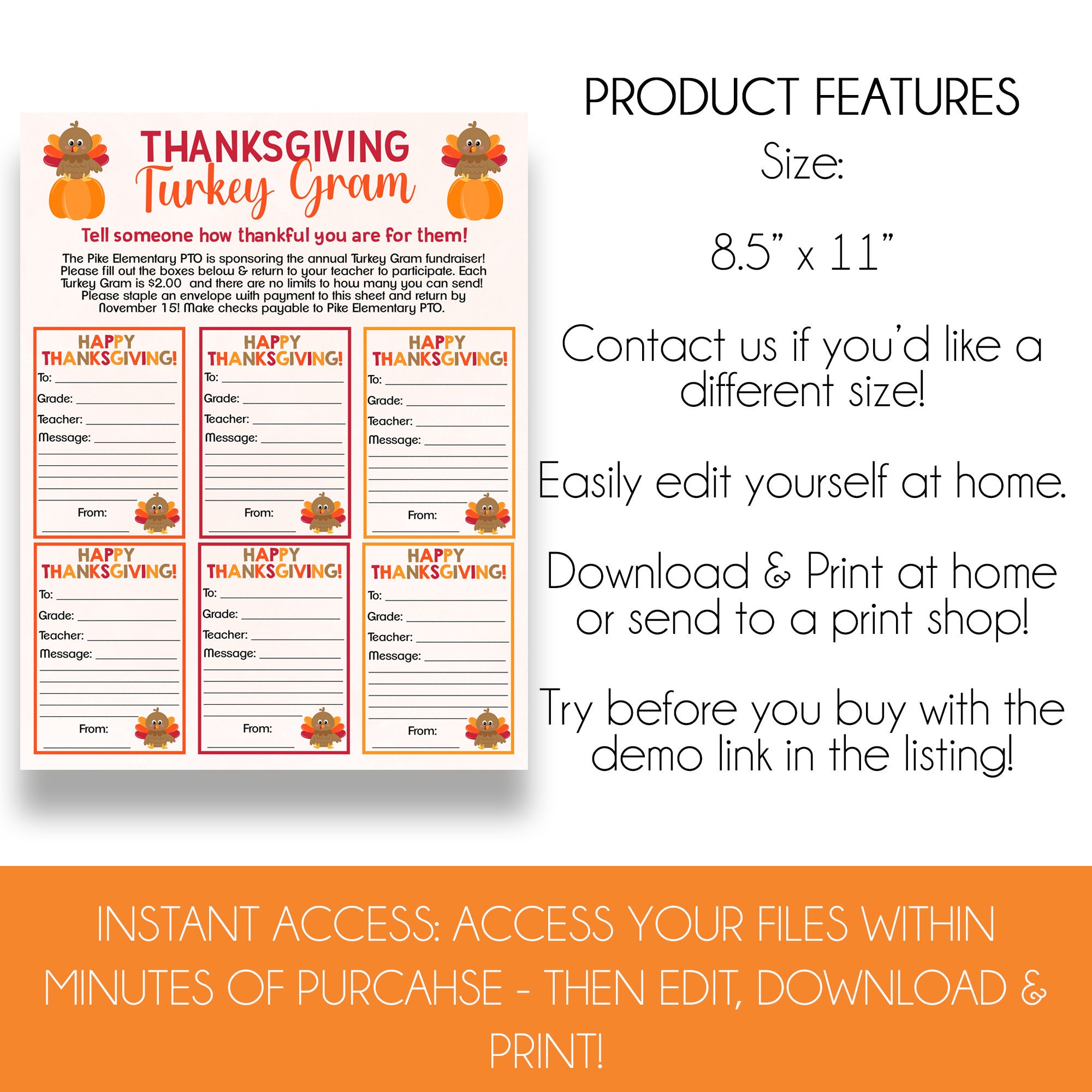 EDITABLE Thanksgiving Turkey Gram Flyer Thanksgiving Candy - Etsy