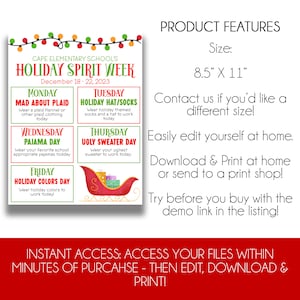 EDITABLE Holiday Spirit Week Itinerary | Christmas Spirit Week Flyer ...