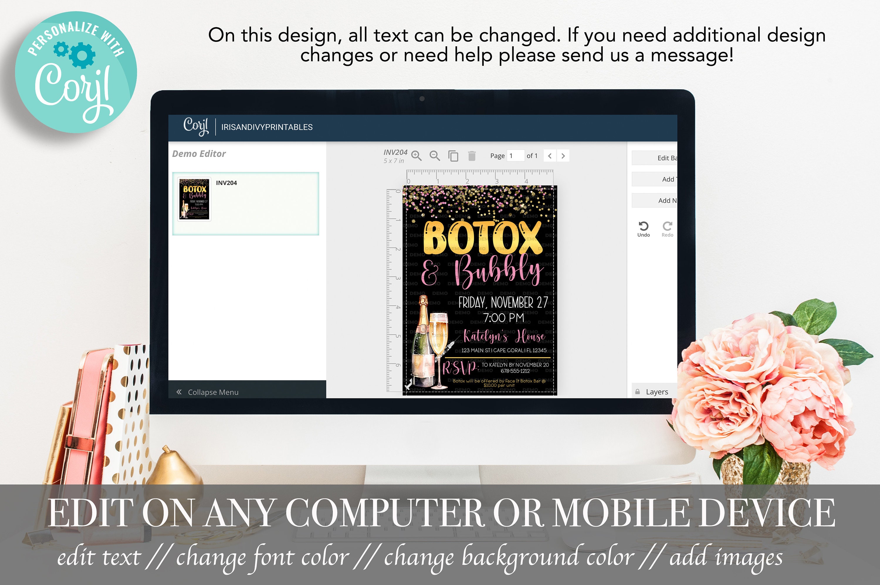 EDITABLE Botox Party Invitation Botox & Bubbly Invite - Etsy Australia