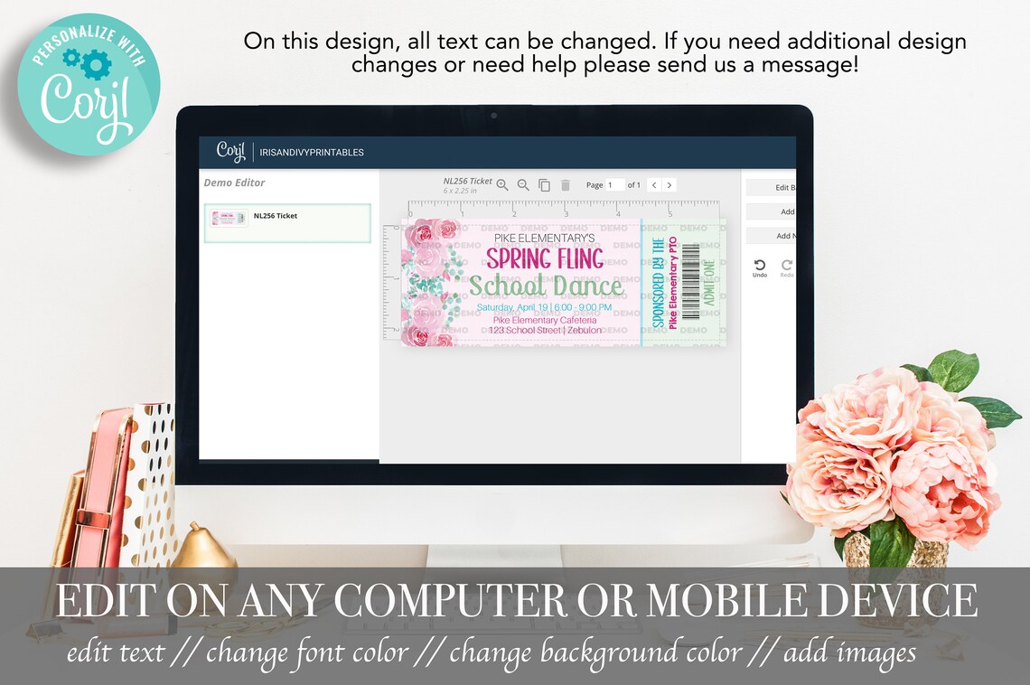 EDITABLE Spring Fling School Dance Tickets Printable School - Etsy